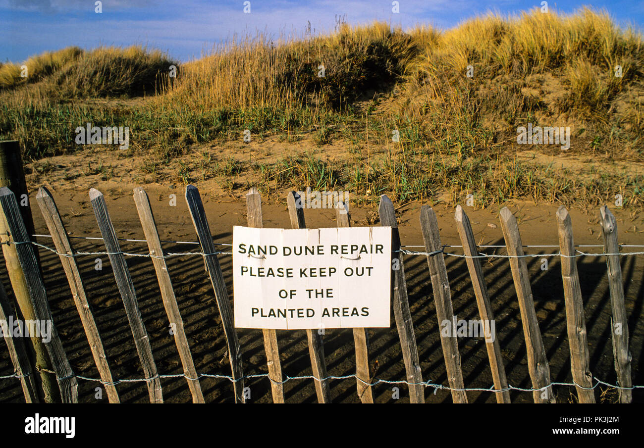 Sand Dune Protection Sign, Point of Ayr Nature Reserve, River Dee ...