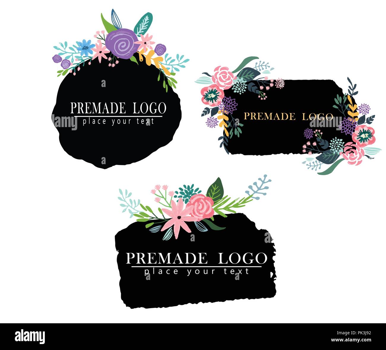 Hand drawn cute floral logo template Stock Vector Image & Art - Alamy