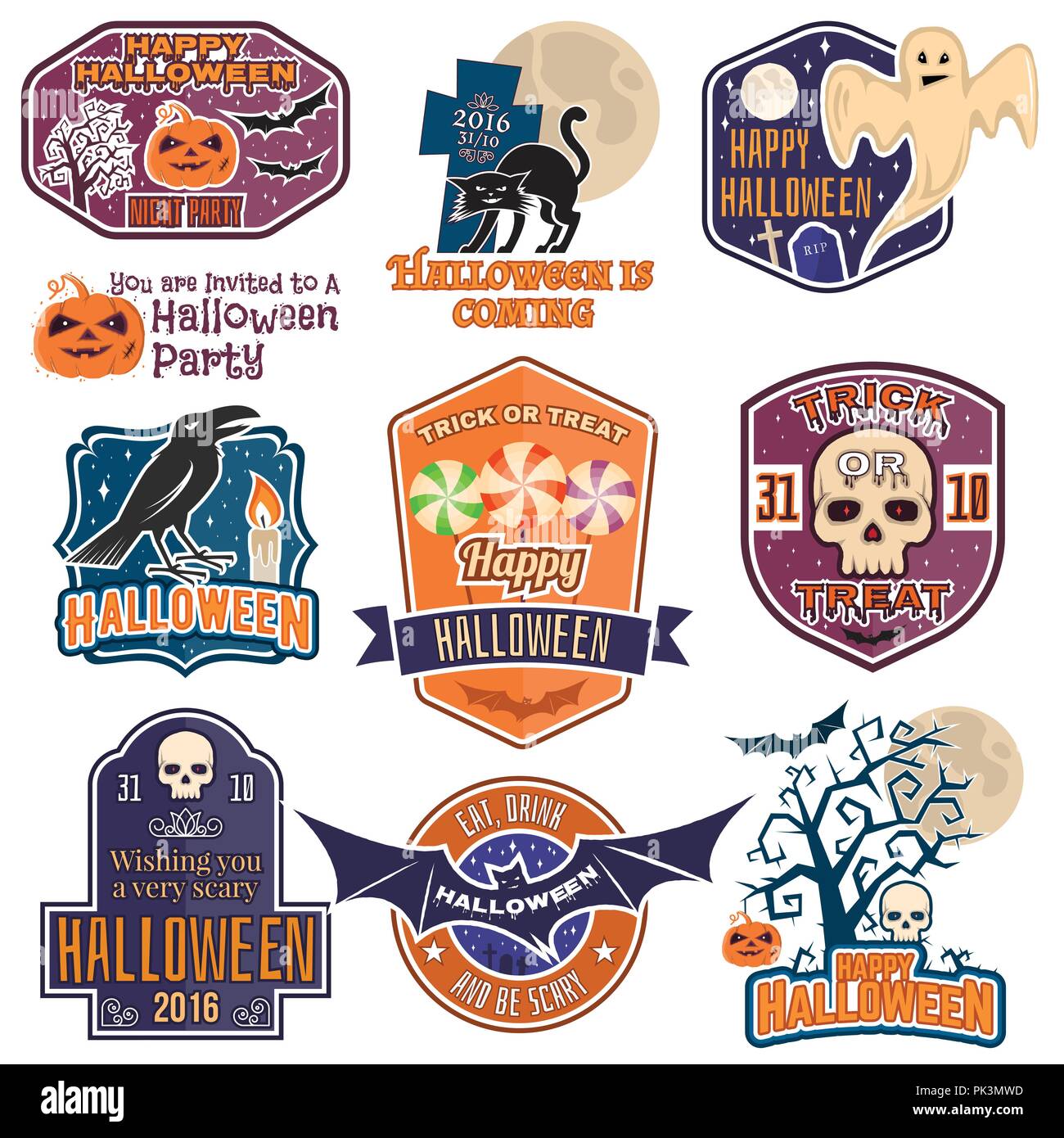 Halloween vintage badges, emblems or labels. Vector illustration ...