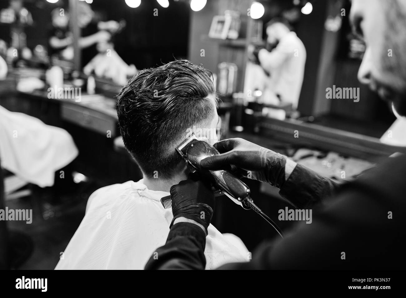 Men in barber shop moustache Black and White Stock Photos & Images - Alamy