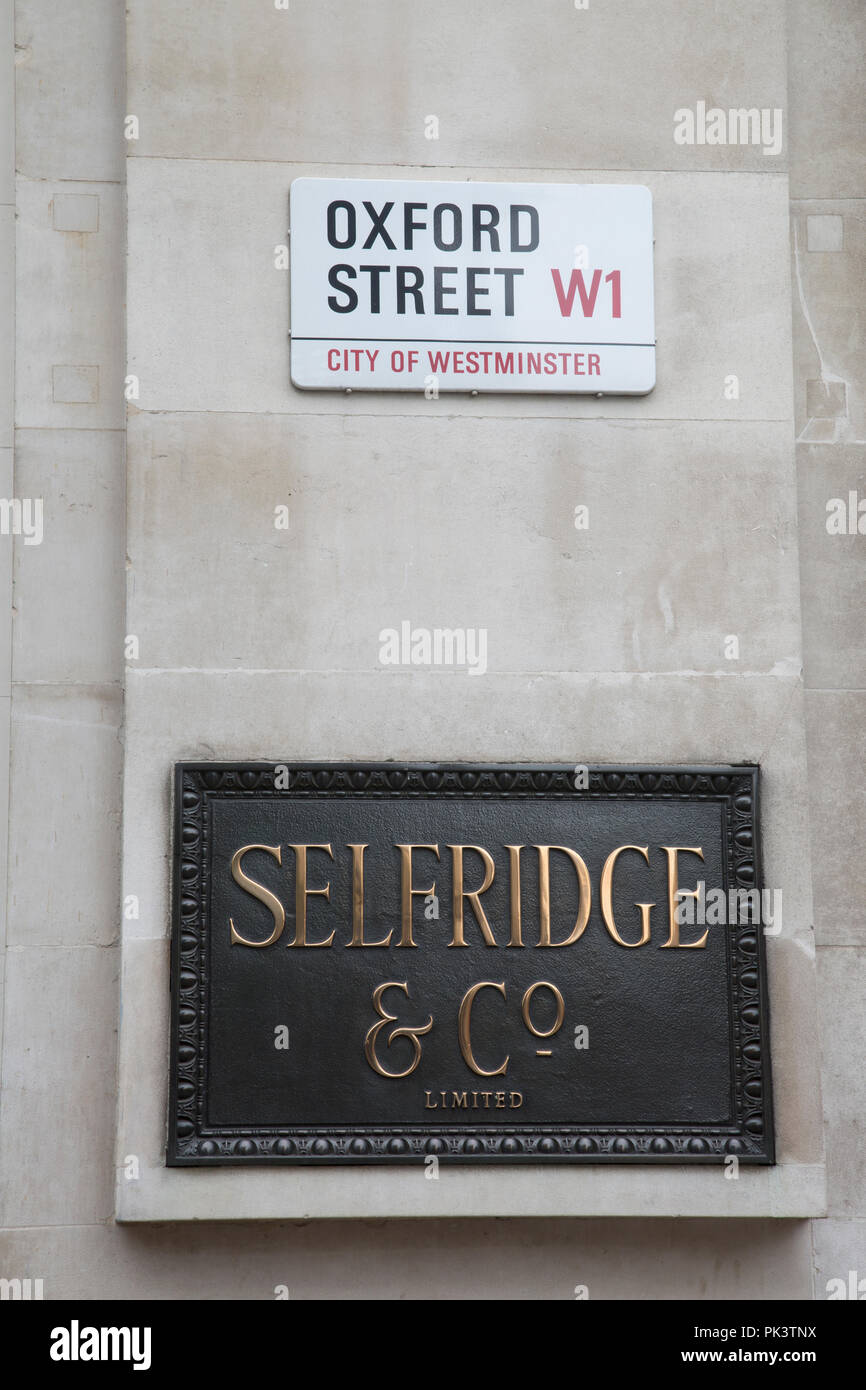Selfridge Department Store Sign, Oxford Street; London; England; UK ...