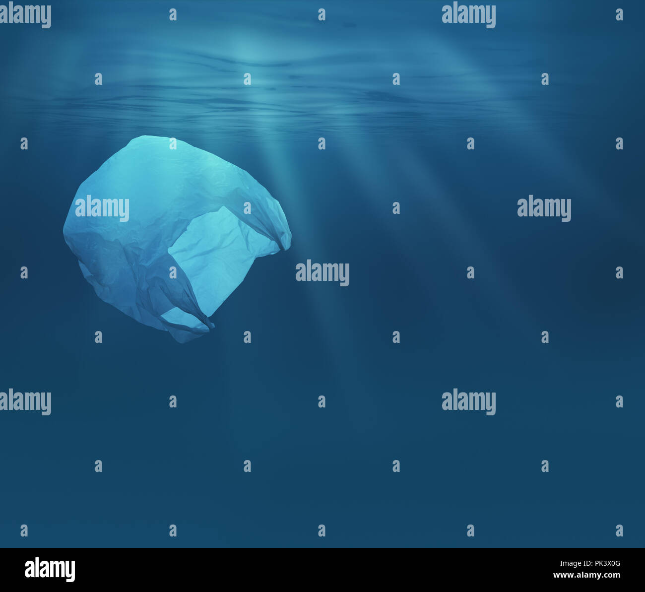 Sea or ocean underwater with plastic bag. Environment pollution ...