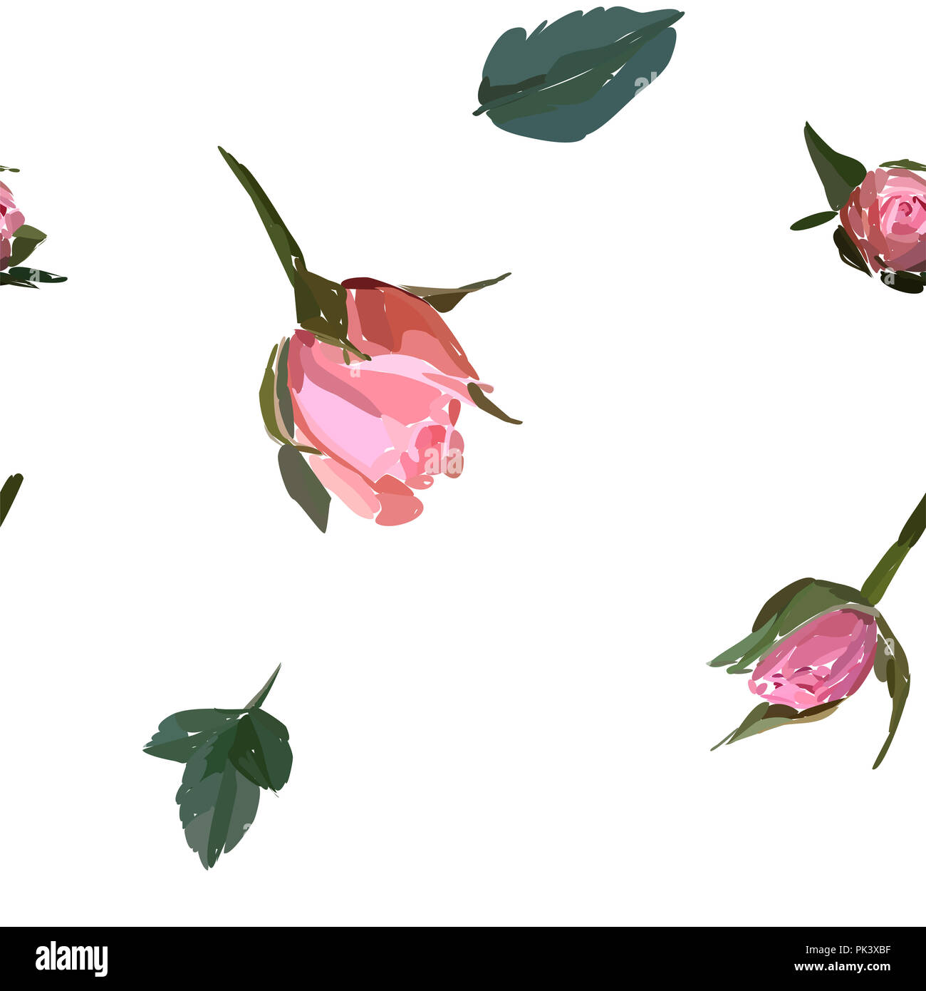 Floral seamless background pattern. Watercolor pink garden roses in ...