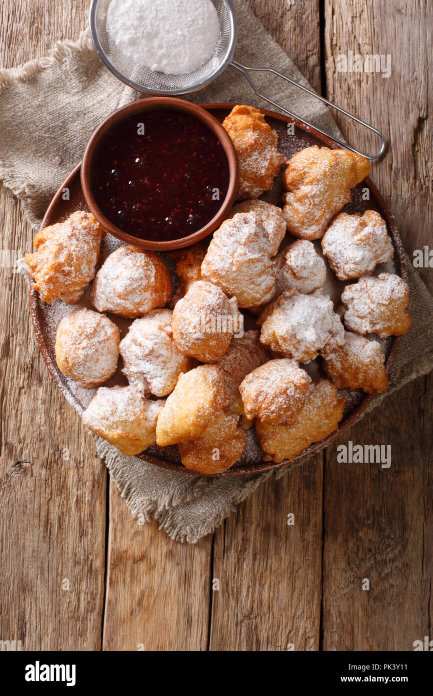 Albanian traditional food: fried dough petulla with raspberry jam and ...