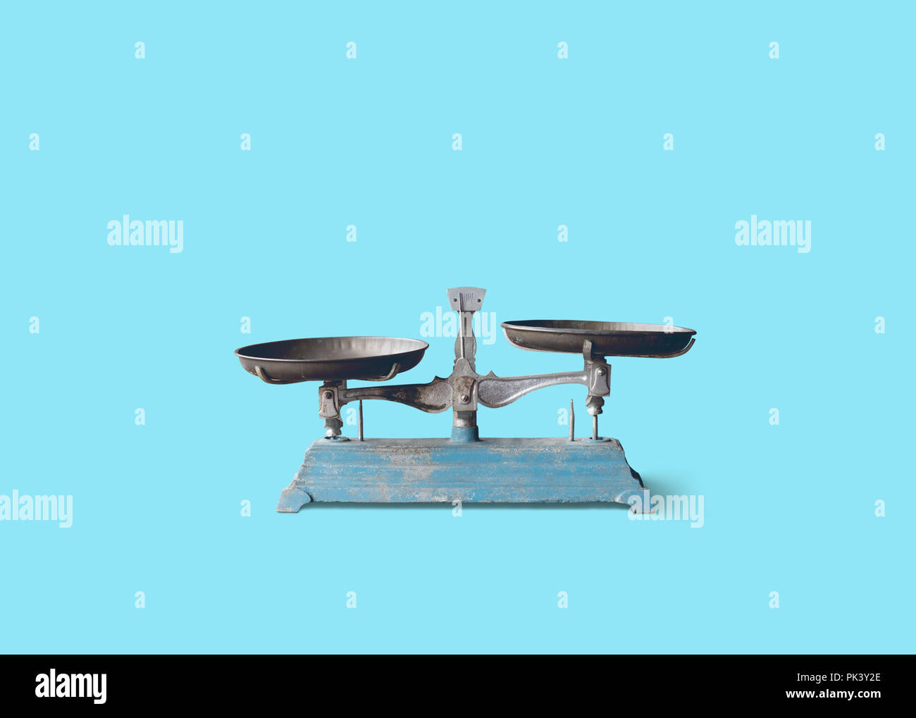 old vintage weight scale on wooden table, justice symbol Stock Photo ...