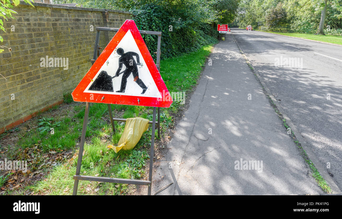 Road signs on Colyers Avenue warning of roadworks in Alberta Close at ...