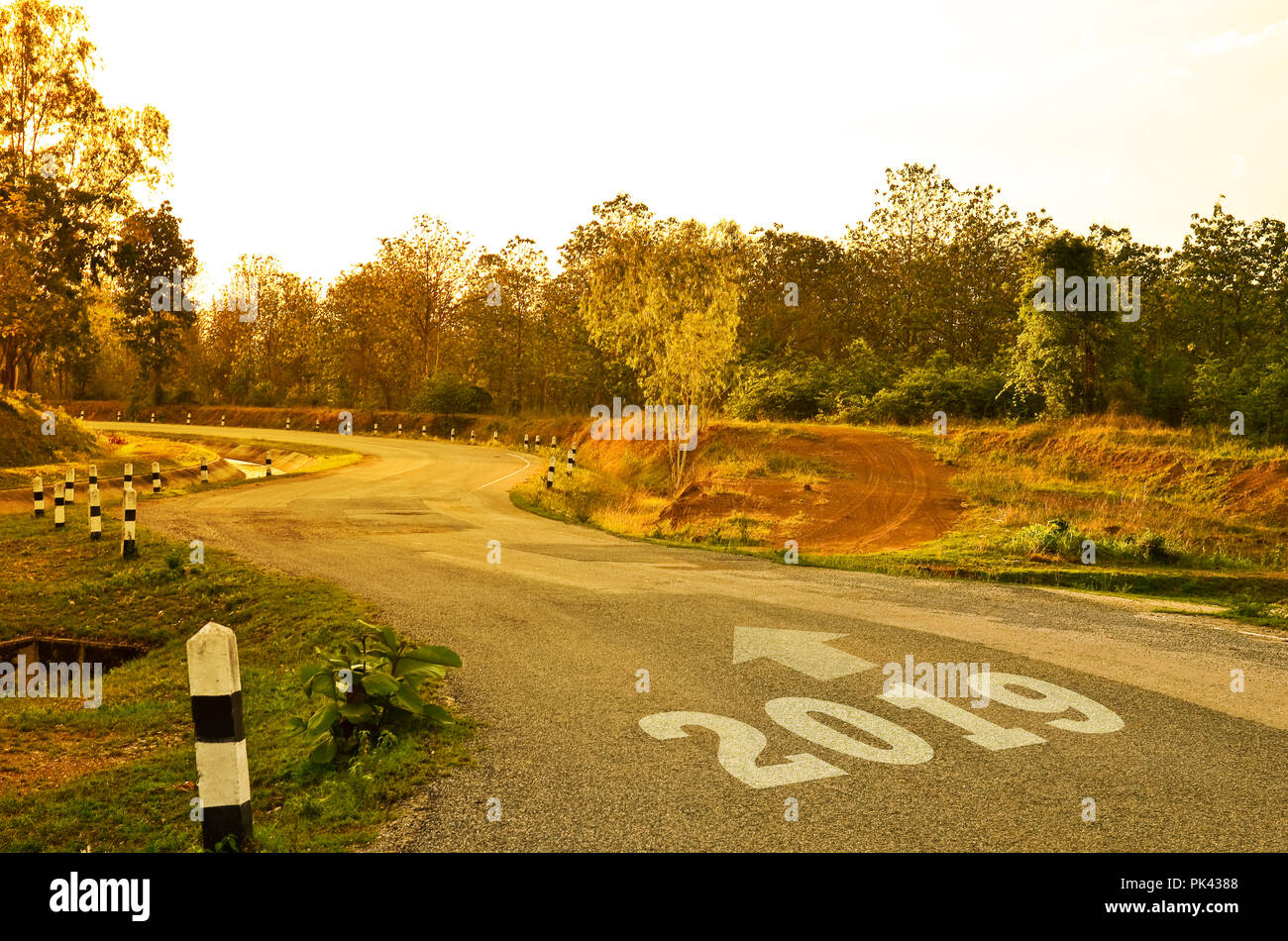 Winding road forward to new year 2019. Concept for success and future ...