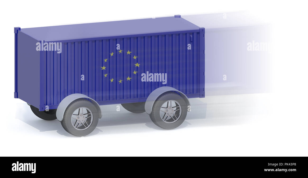 Euro Flag Shipping Container with wheels, 3d illustration Stock Photo ...