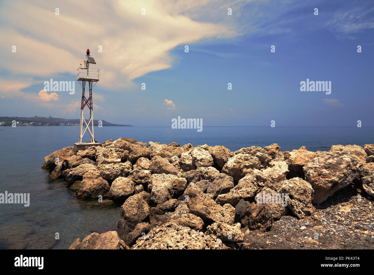 Beacon at the port of Faliraki, Rhodes Greece Stock Photo - Alamy