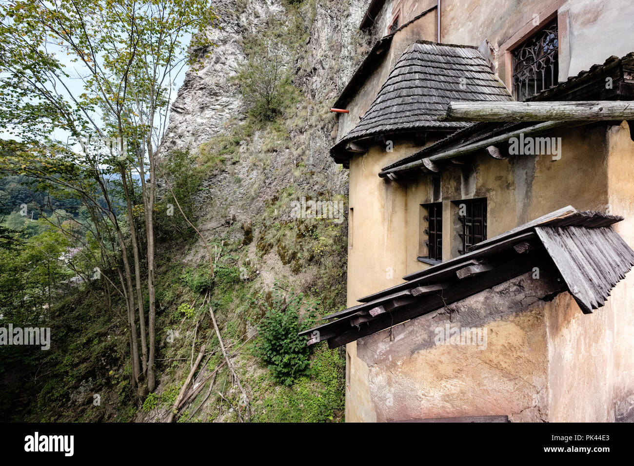 ruins of old abandoned castle on the cliff with bricks and stone ...
