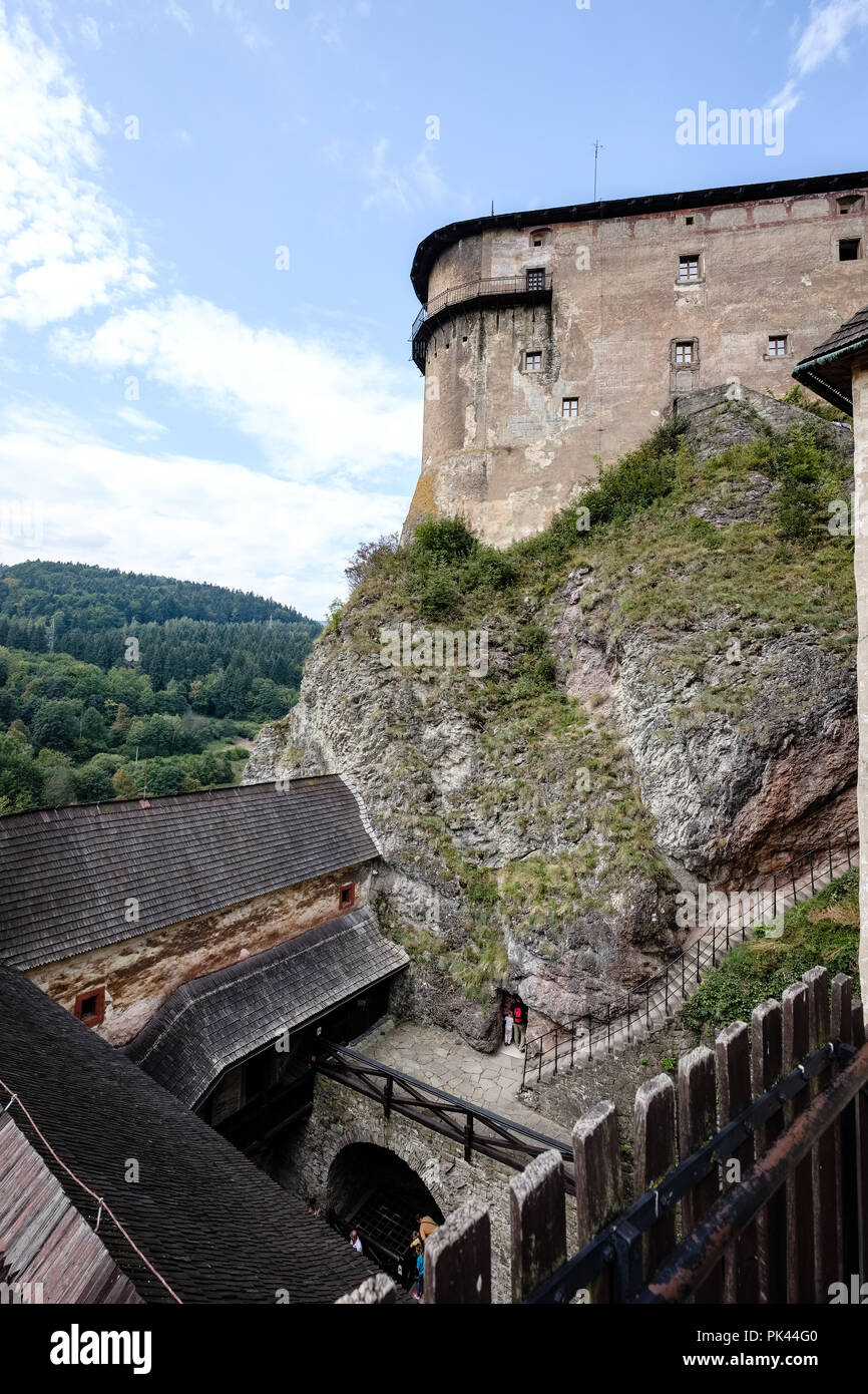 ruins of old abandoned castle on the cliff with bricks and stone ...
