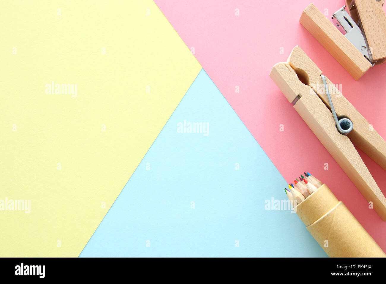 chool or office supplies, back to school over pastel background ...