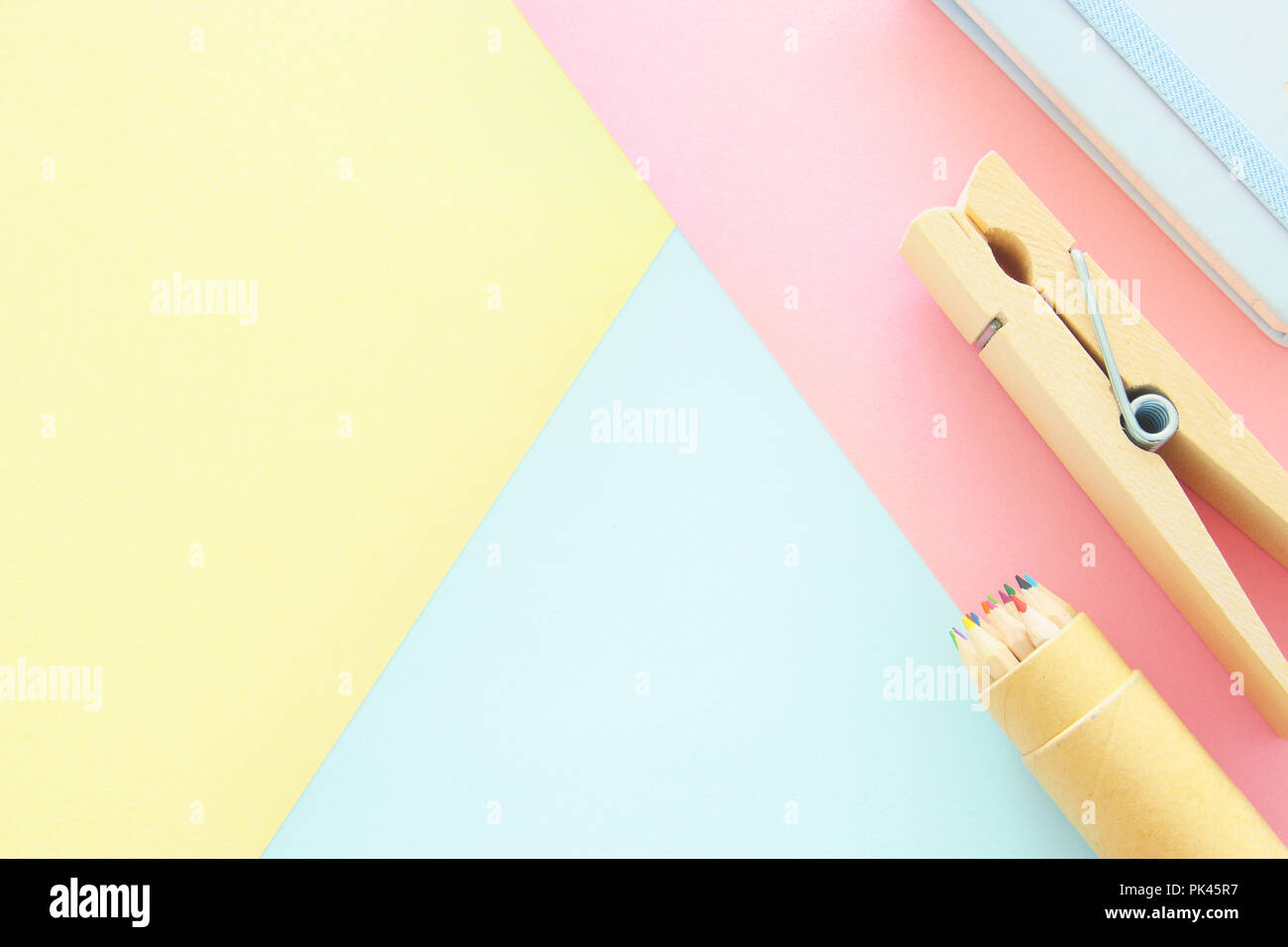 chool or office supplies, back to school over pastel background ...