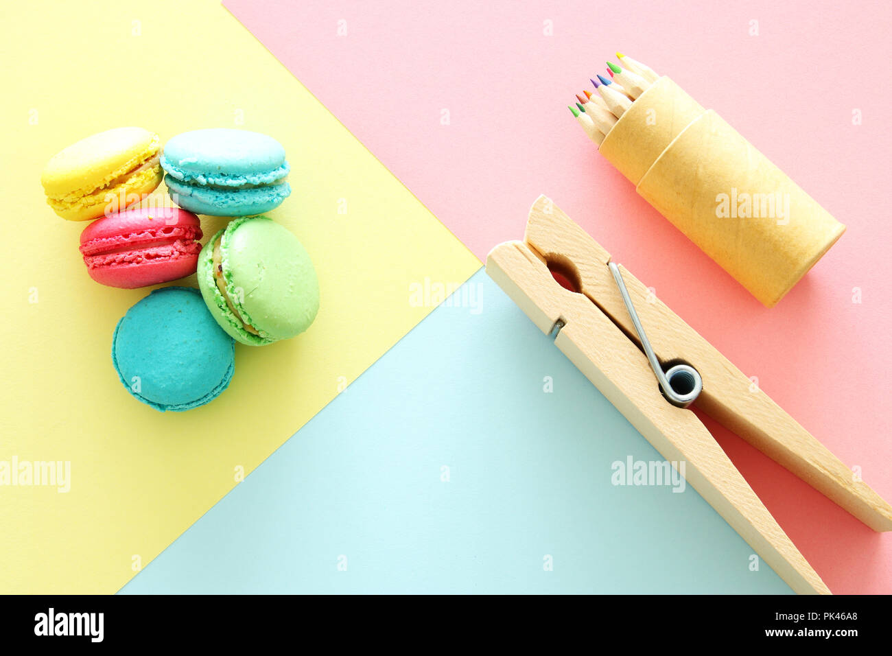 chool or office supplies, back to school over pastel background ...