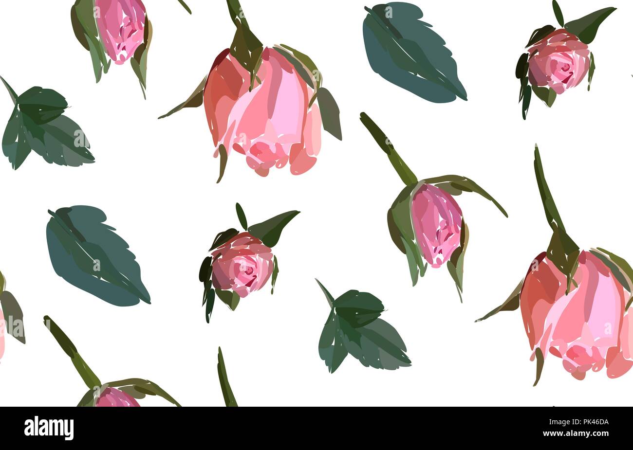 Floral seamless background pattern. Watercolor pink garden roses in ...