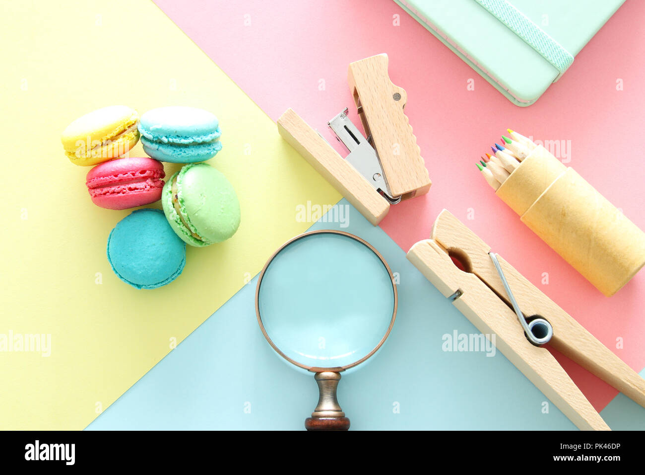 chool or office supplies, back to school over pastel background ...