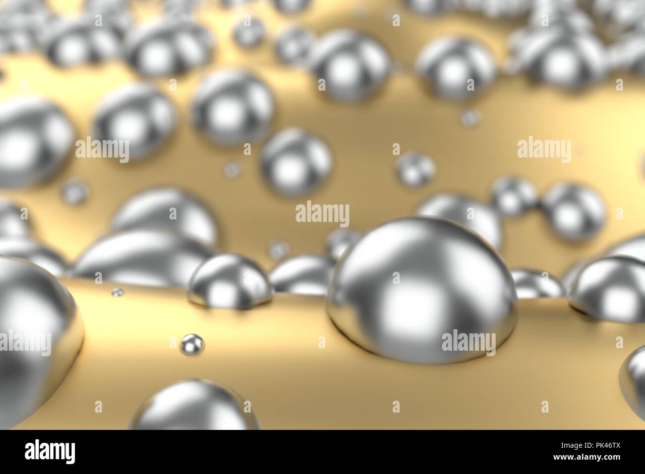 Silver or white gold platinum spheres over metal yellow wave background ...