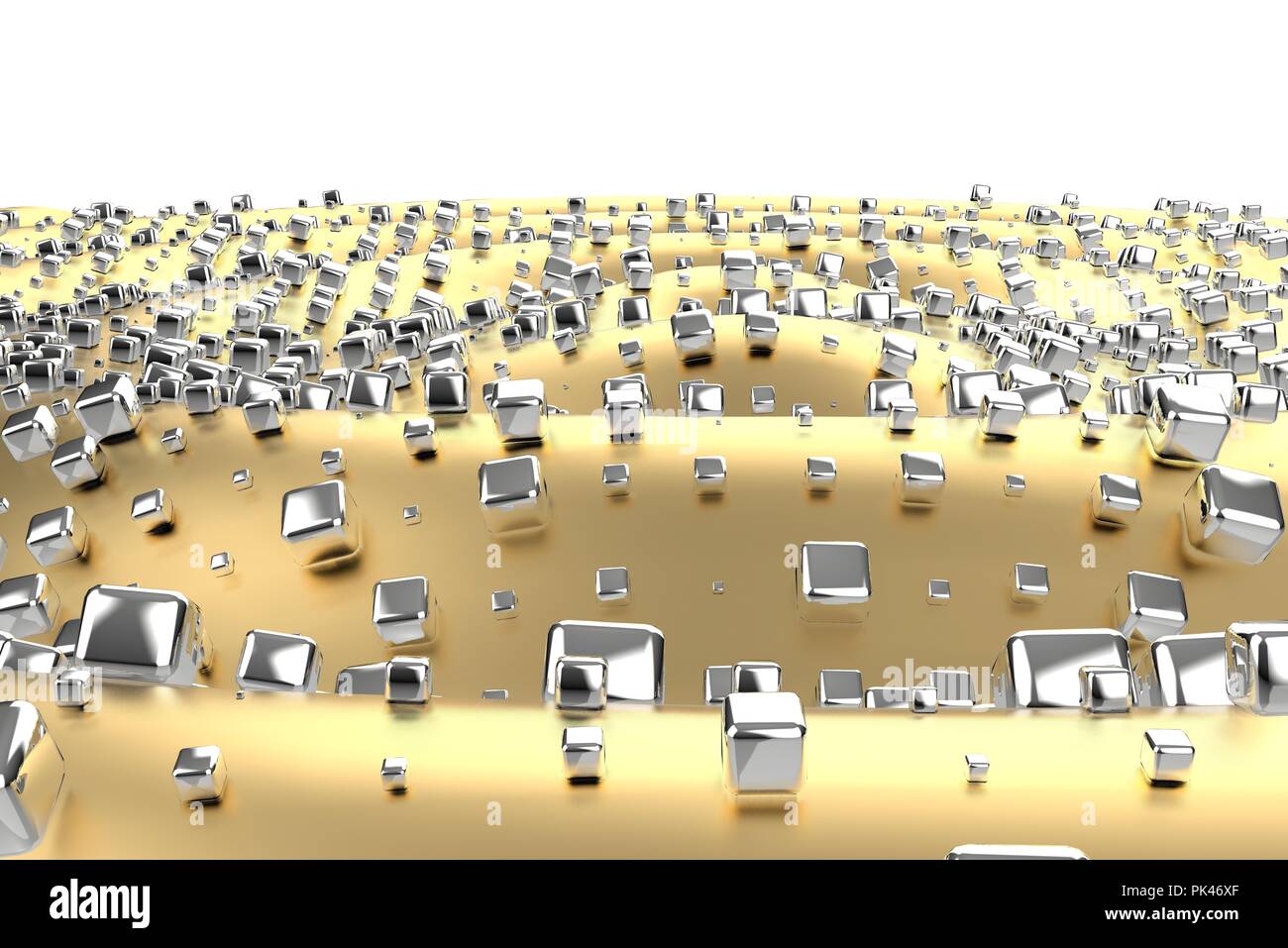 Silver or white gold platinum blocks cubes over metal yellow wave ...