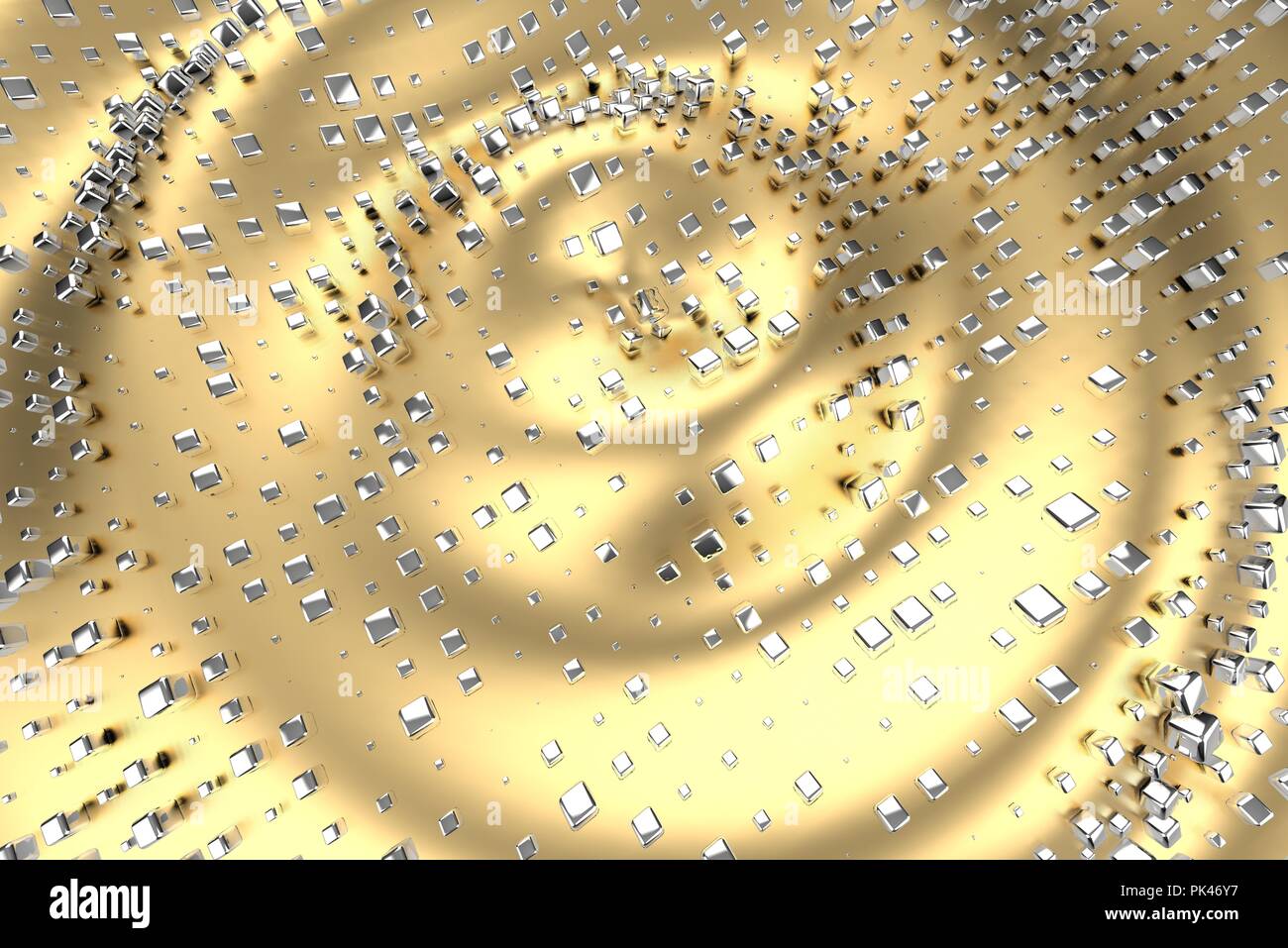 Silver or white gold platinum blocks cubes over metal yellow wave ...