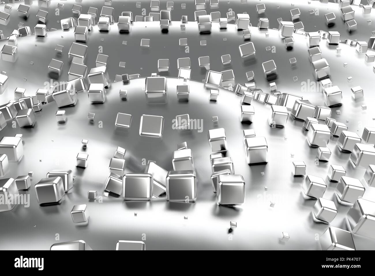 Silver or white gold platinum blocks cubes over wave background ...