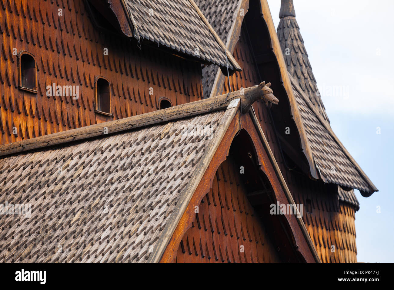 Detail of 13th century wooden Heddal Stave Church, the largest ...