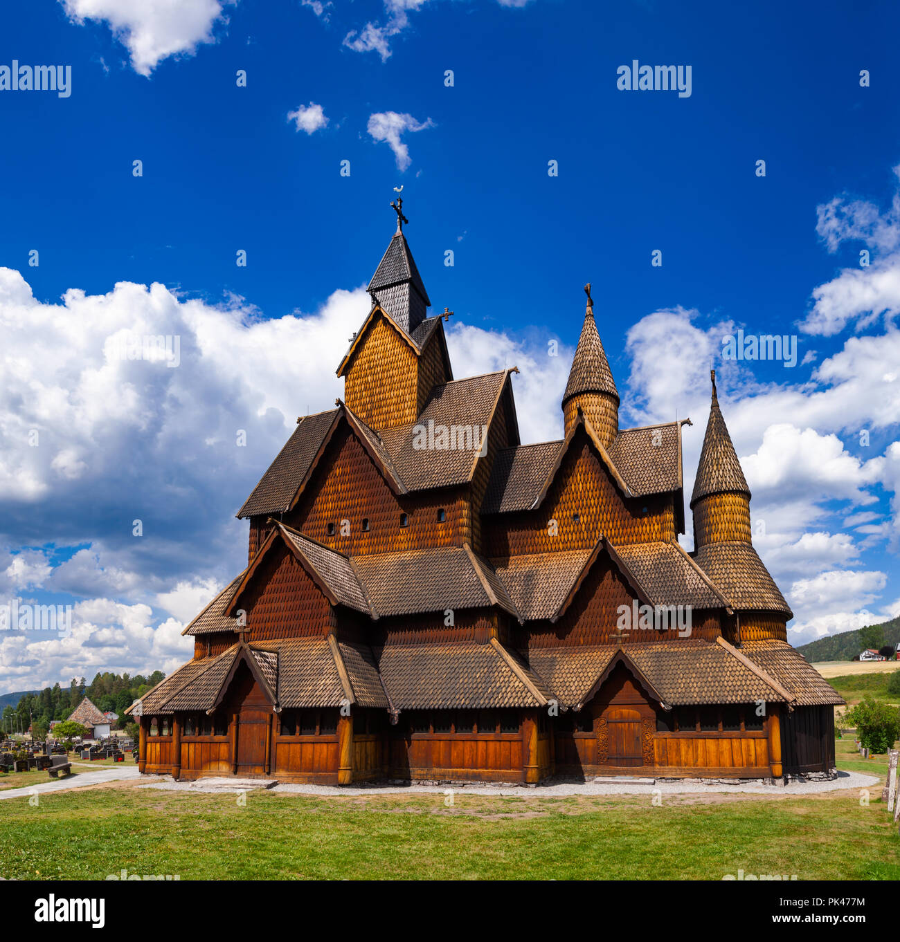 13th century wooden Heddal Stave Church, the largest remaining stave ...