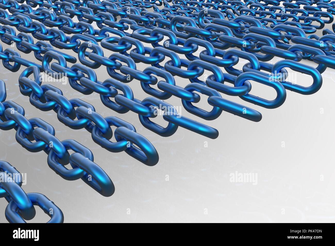 Multiple blue metal chains 3D rendering on a white background Stock ...
