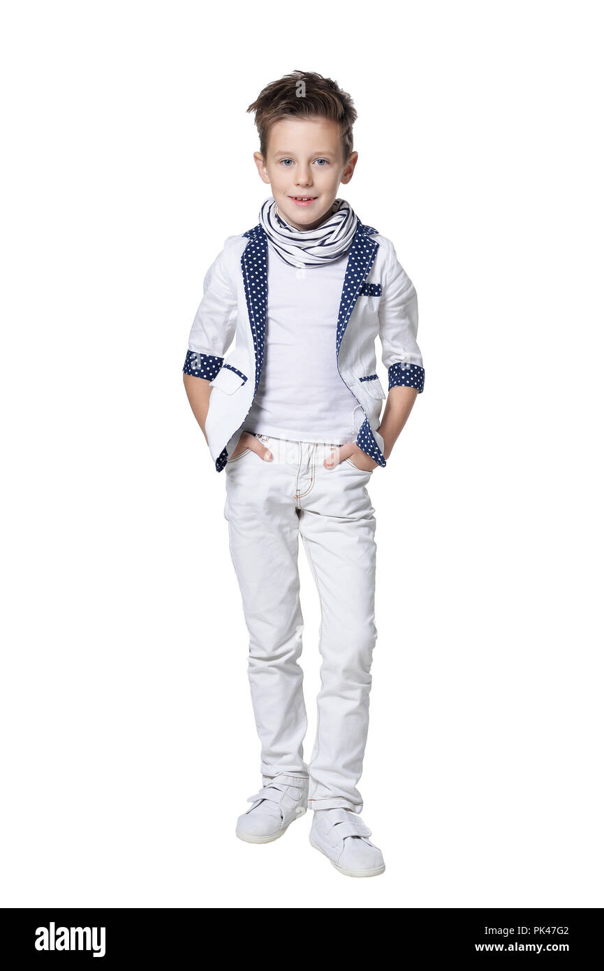 Handsome boy posing isolated on white background Stock Photo - Alamy