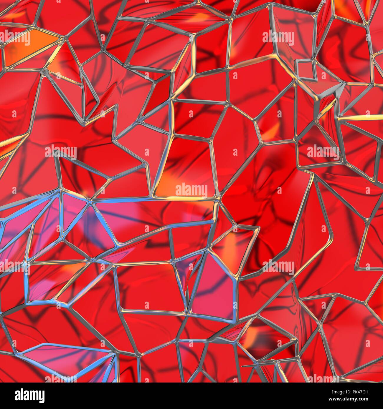 Abstract 3d rendering of chaotic red glass windows landscape structure ...