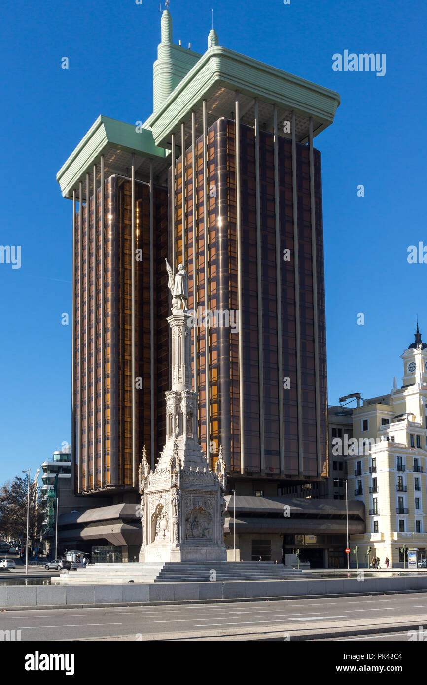 The torres de colon building in the plaza de colon hi-res stock ...