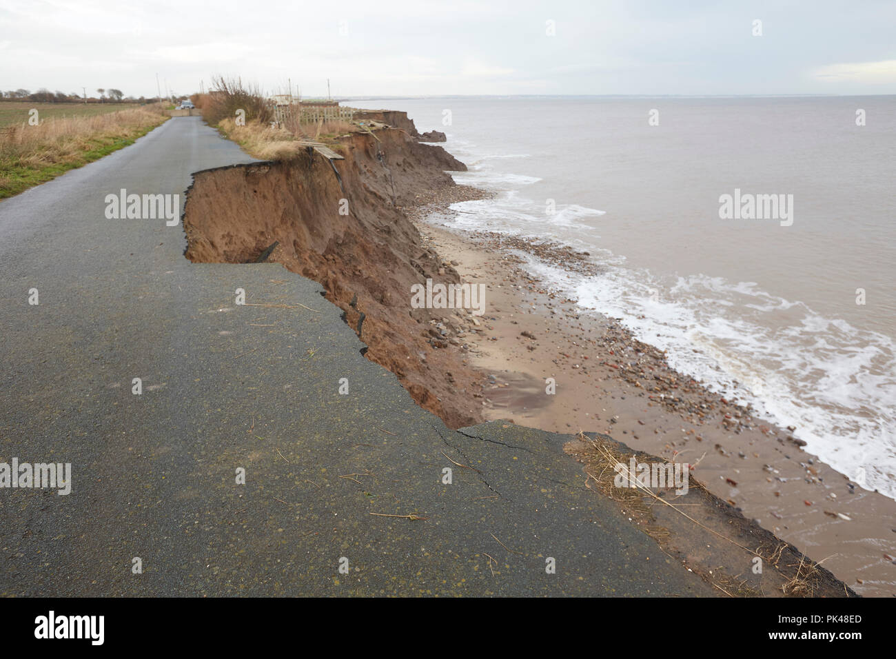 End of the road. Coastal Erosion cliffs, the Ulrome road collapsing ...