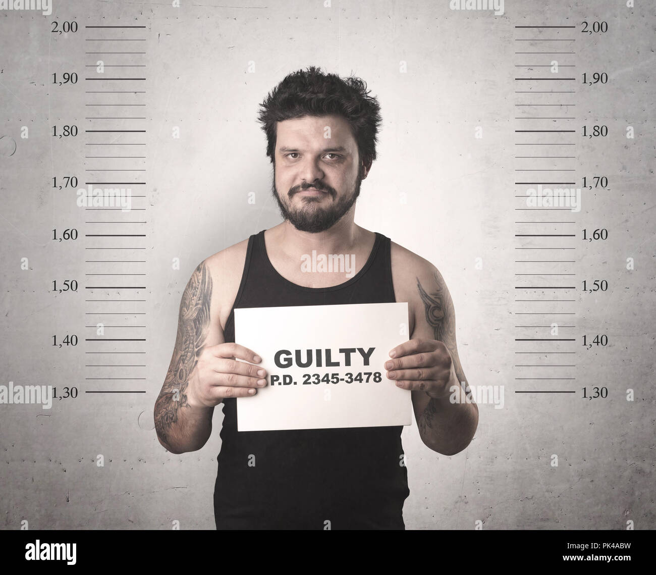 Caught guilty man with ID signs on his hand Stock Photo - Alamy