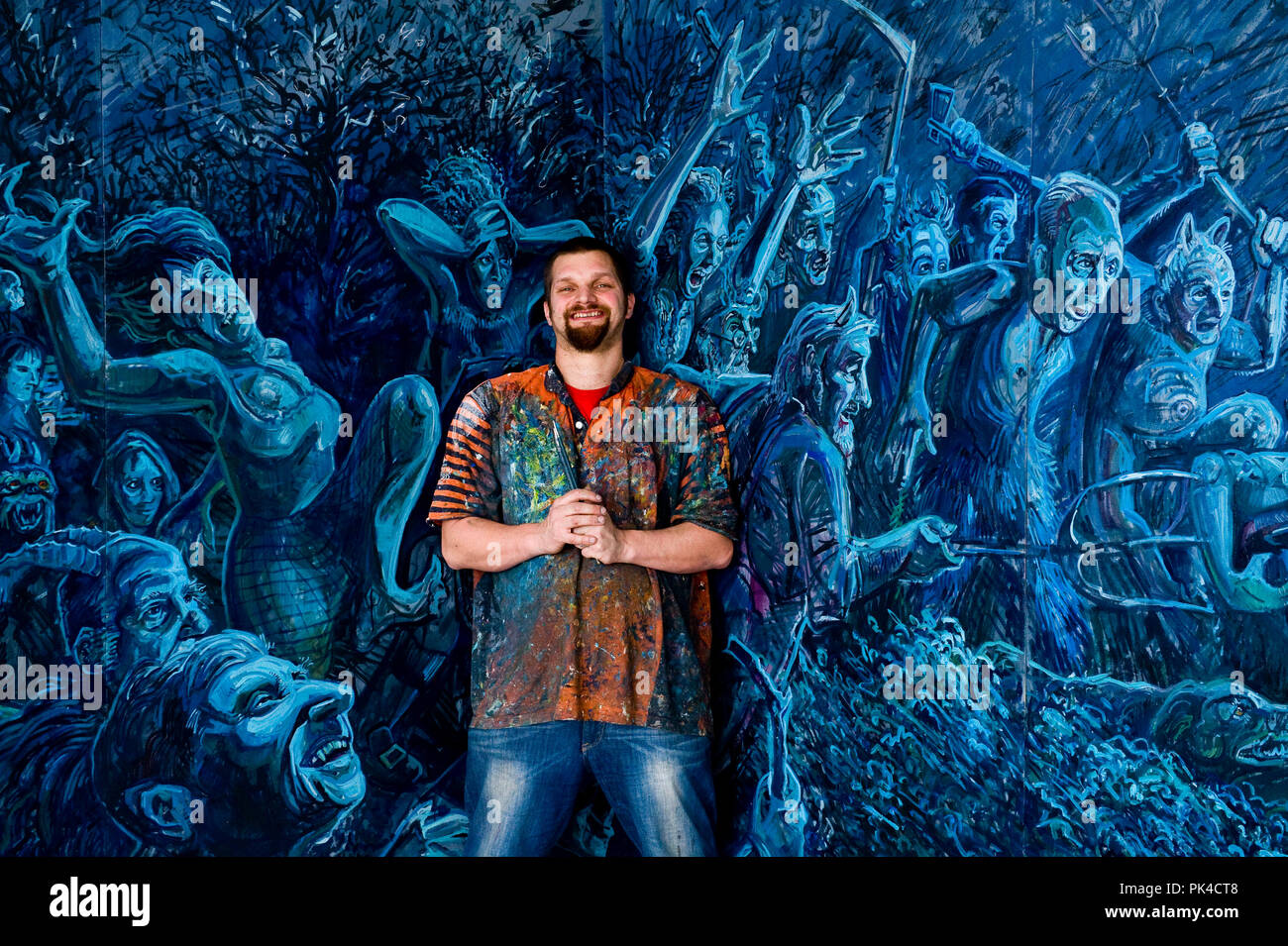 Artist Chris Rutterford with his 20M "Tams night out" panoramic ...