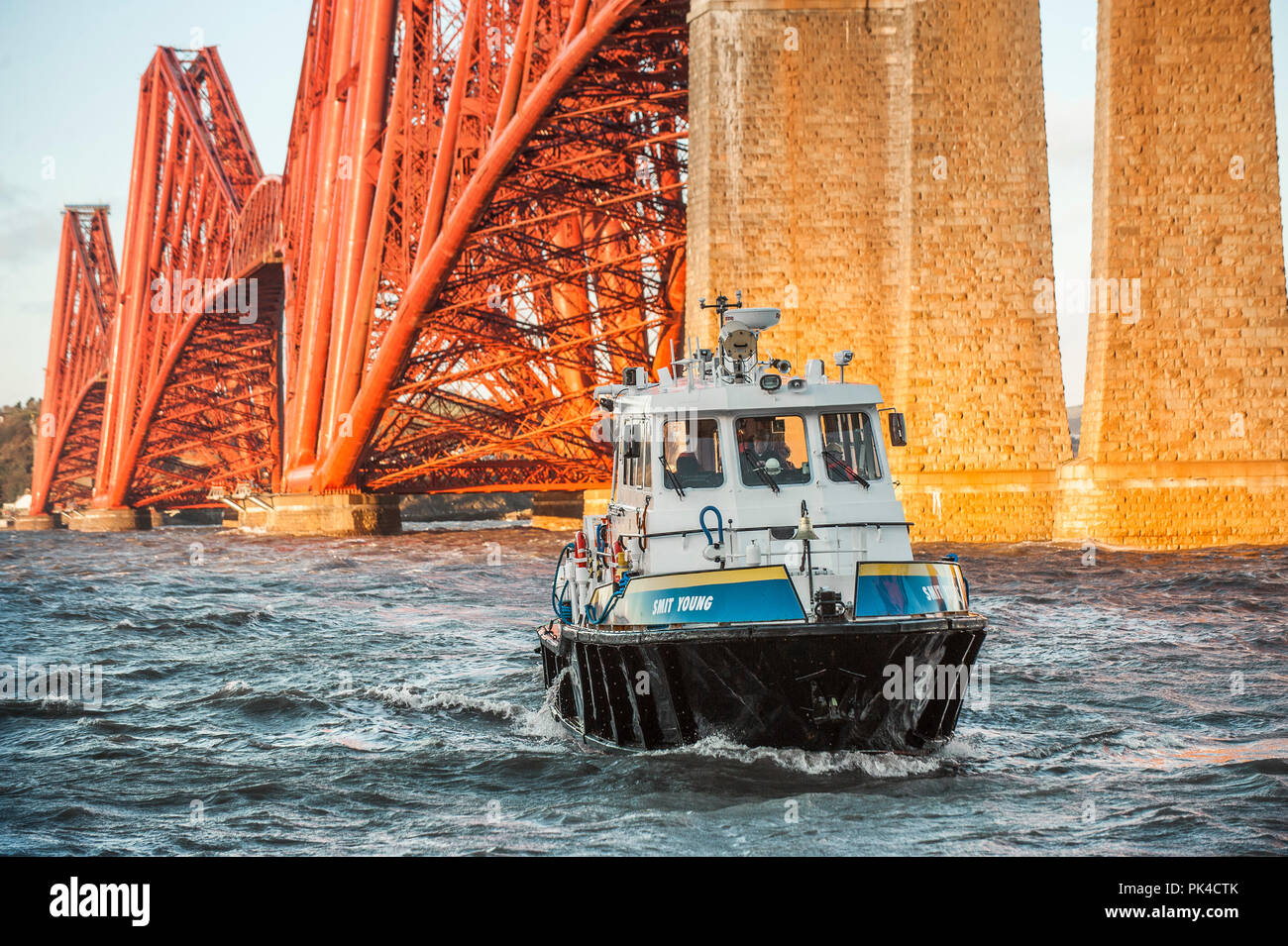 Choppy waters under the Forth Rail bridge, South Queensferry Stock ...