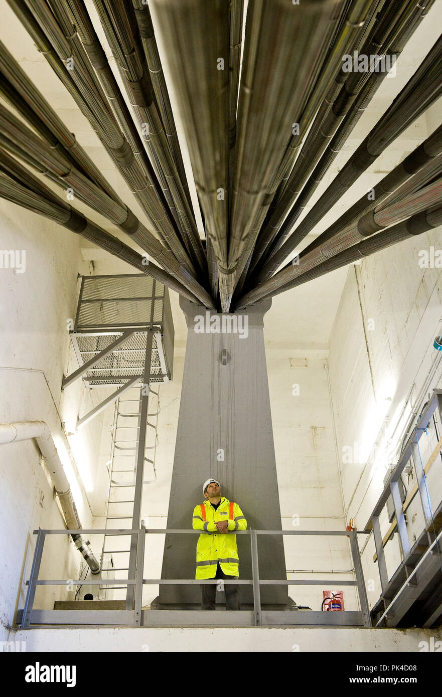 Forth Road Bridge, South Queensferry main cable Anchorage, workers ...