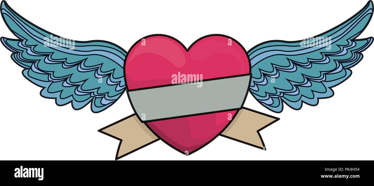 Heart with wings and ribbon banner colorful Stock Vector Image & Art ...