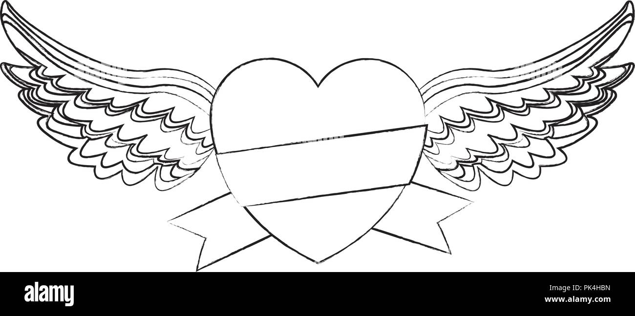 Heart with wings and ribbon banner sketch Stock Vector Image & Art - Alamy