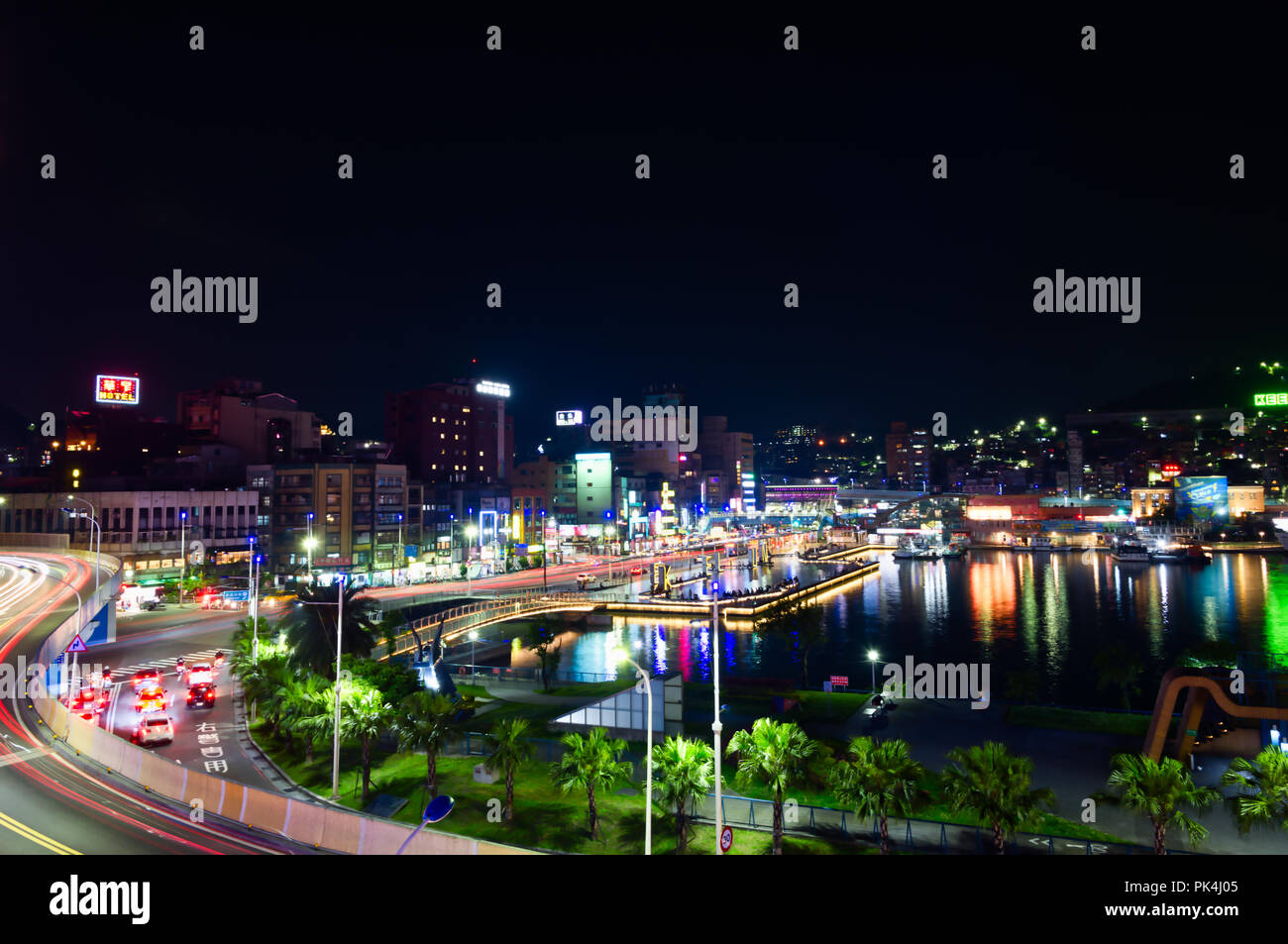 beautiful night harbour and downtown in Keelung Taiwan Stock Photo - Alamy