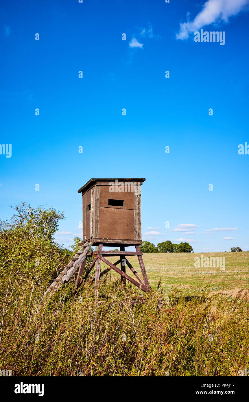 Wooden deer hunting pulpit in autumn Stock Photo - Alamy