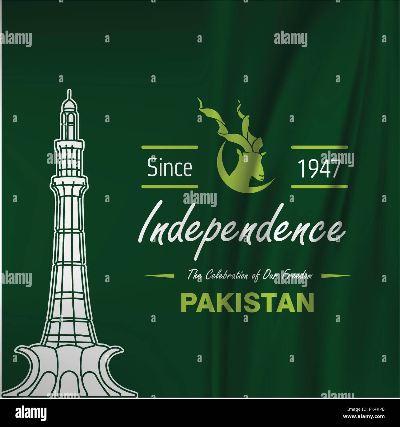 Paksitan Independence day card with green background vector Stock ...
