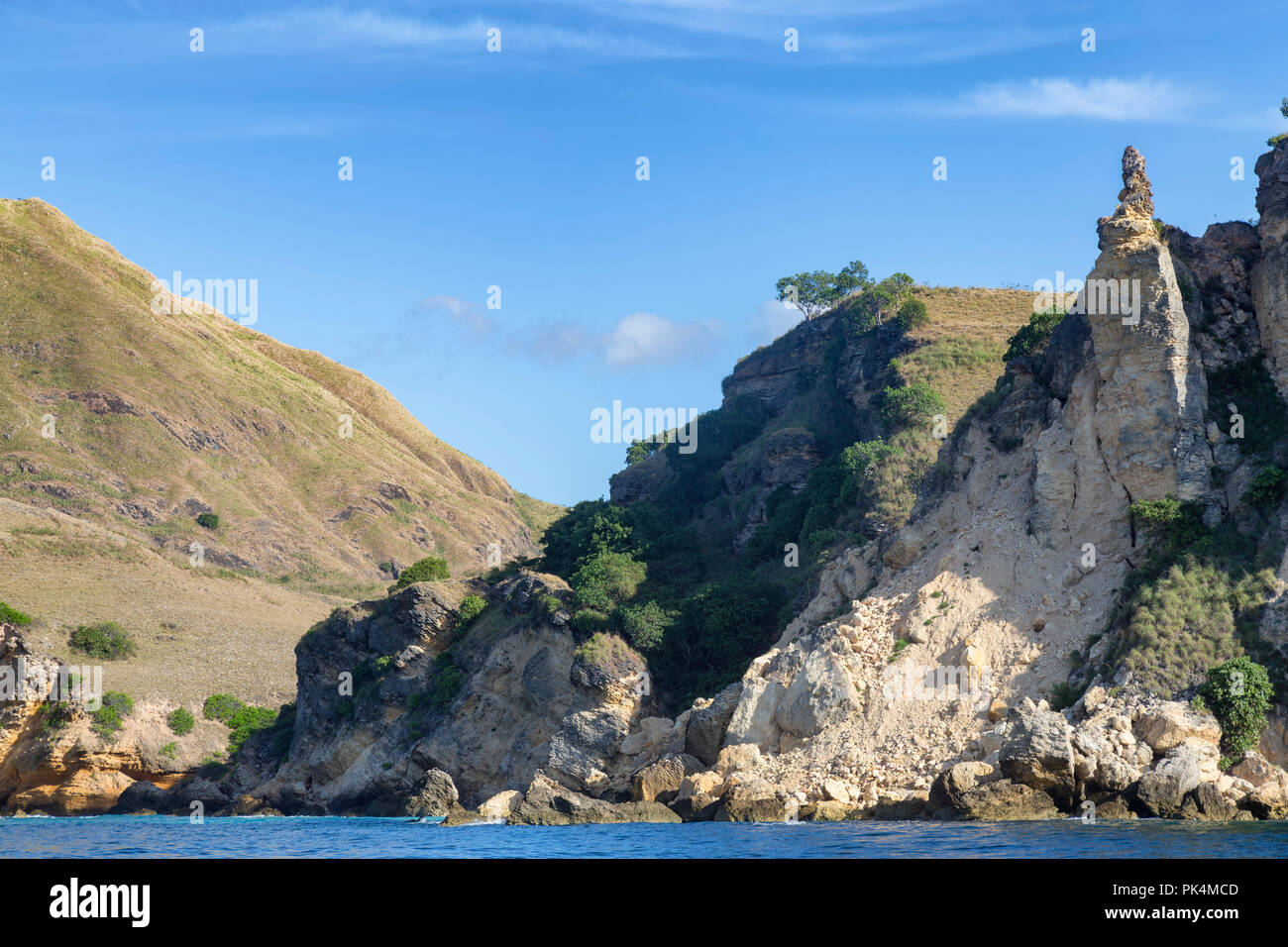 Rock formations and ocean on the northern area of Pulau Padar island in ...
