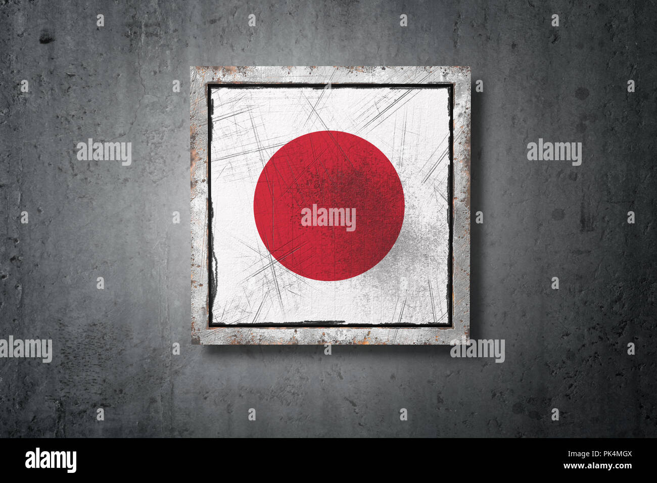 3d rendering of an old Japan flag in a concrete wall Stock Photo - Alamy