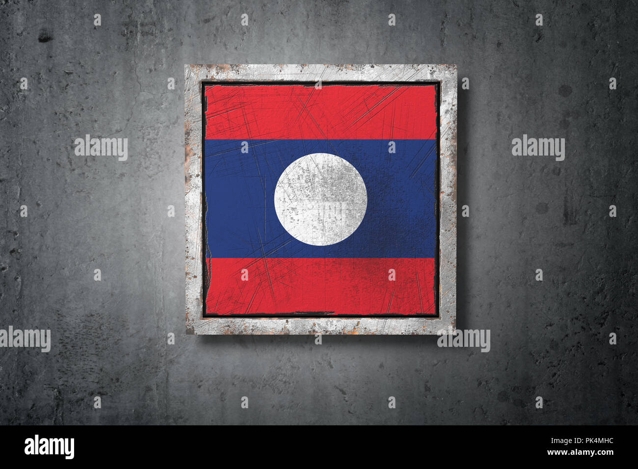 3d rendering of an old Laos flag in a concrete wall Stock Photo - Alamy