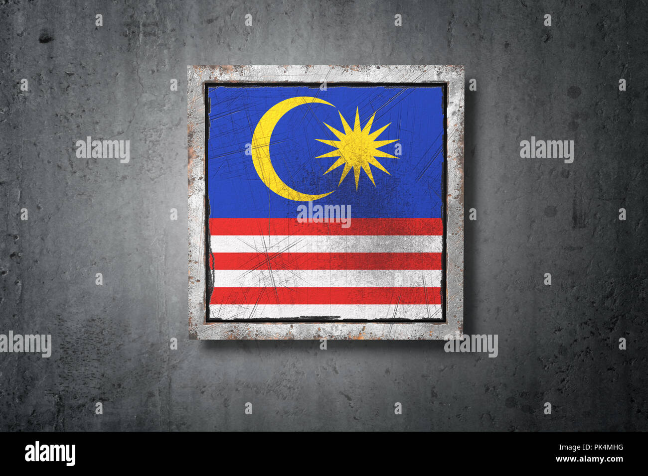 3d rendering of an old Malaysia flag in a concrete wall Stock Photo - Alamy