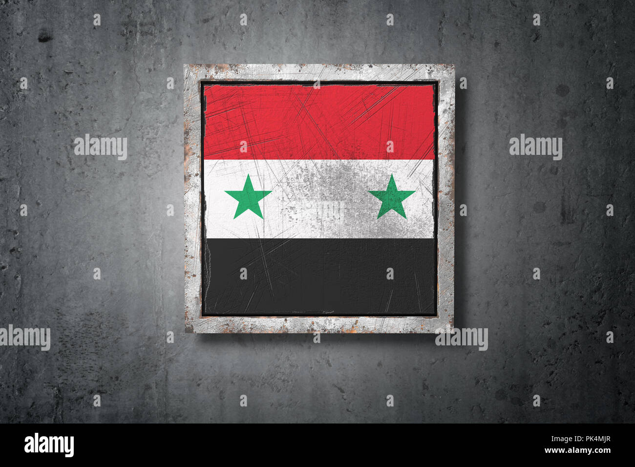 3d rendering of an old Syria flag in a concrete wall Stock Photo - Alamy