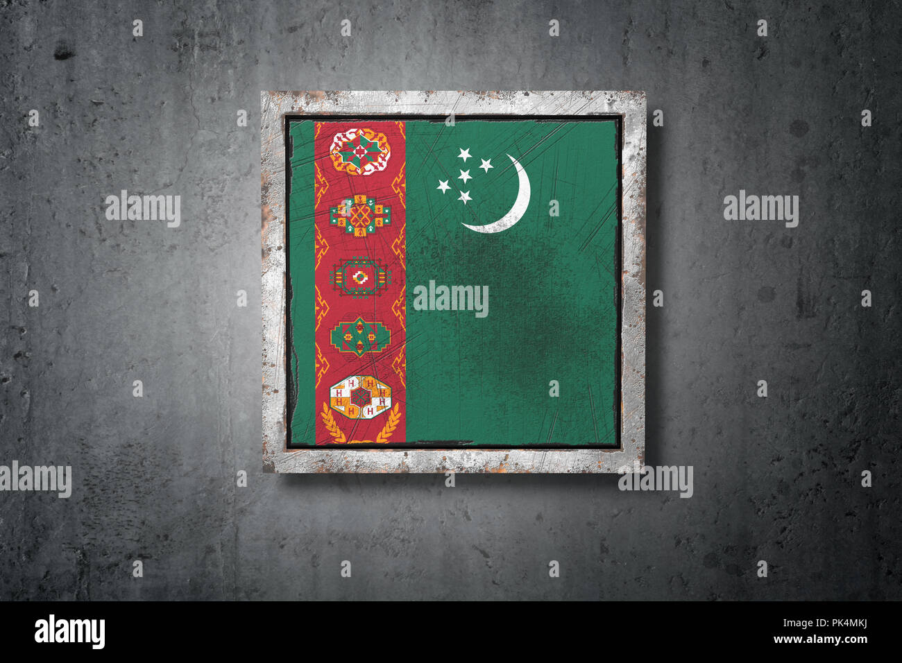 3d rendering of an old Turkmenistan flag in a concrete wall Stock Photo ...