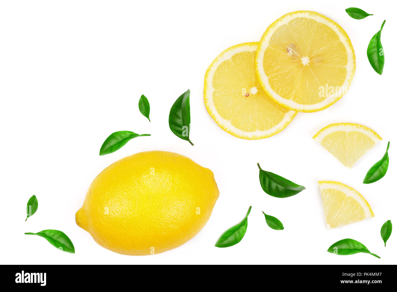 lemon and slices with leaf isolated on white background with copy space ...