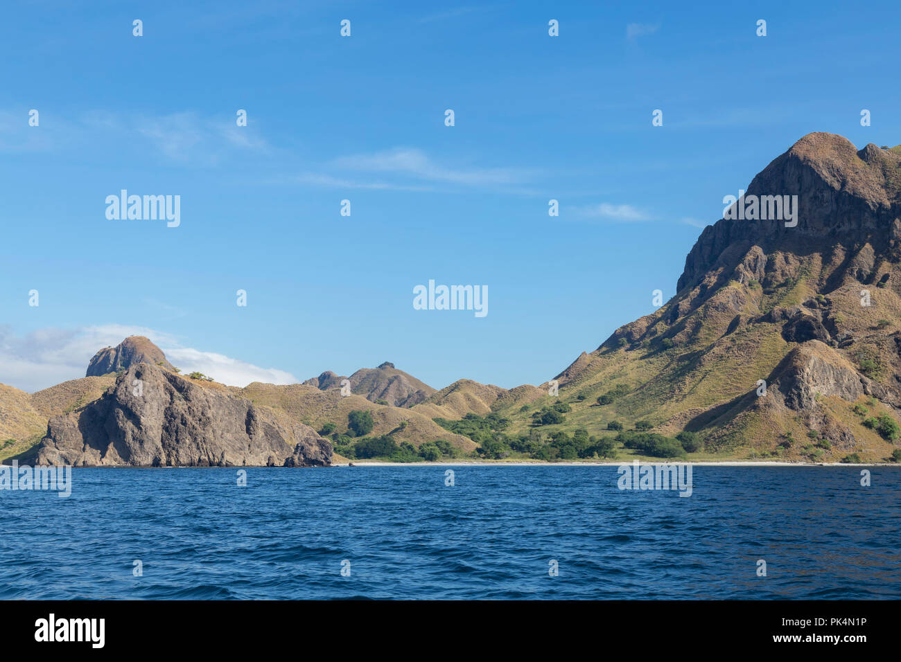Morning blue sky on Pulau Padar island in the Komodo National Park ...