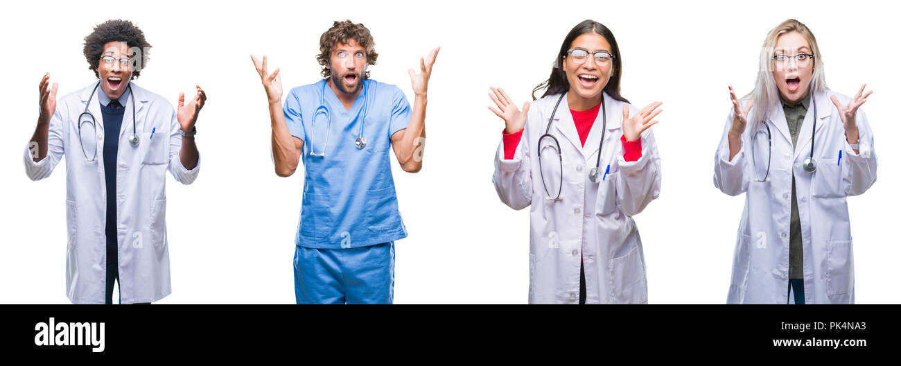 Collage of group of doctor, nurse, surgeon people over isolated ...