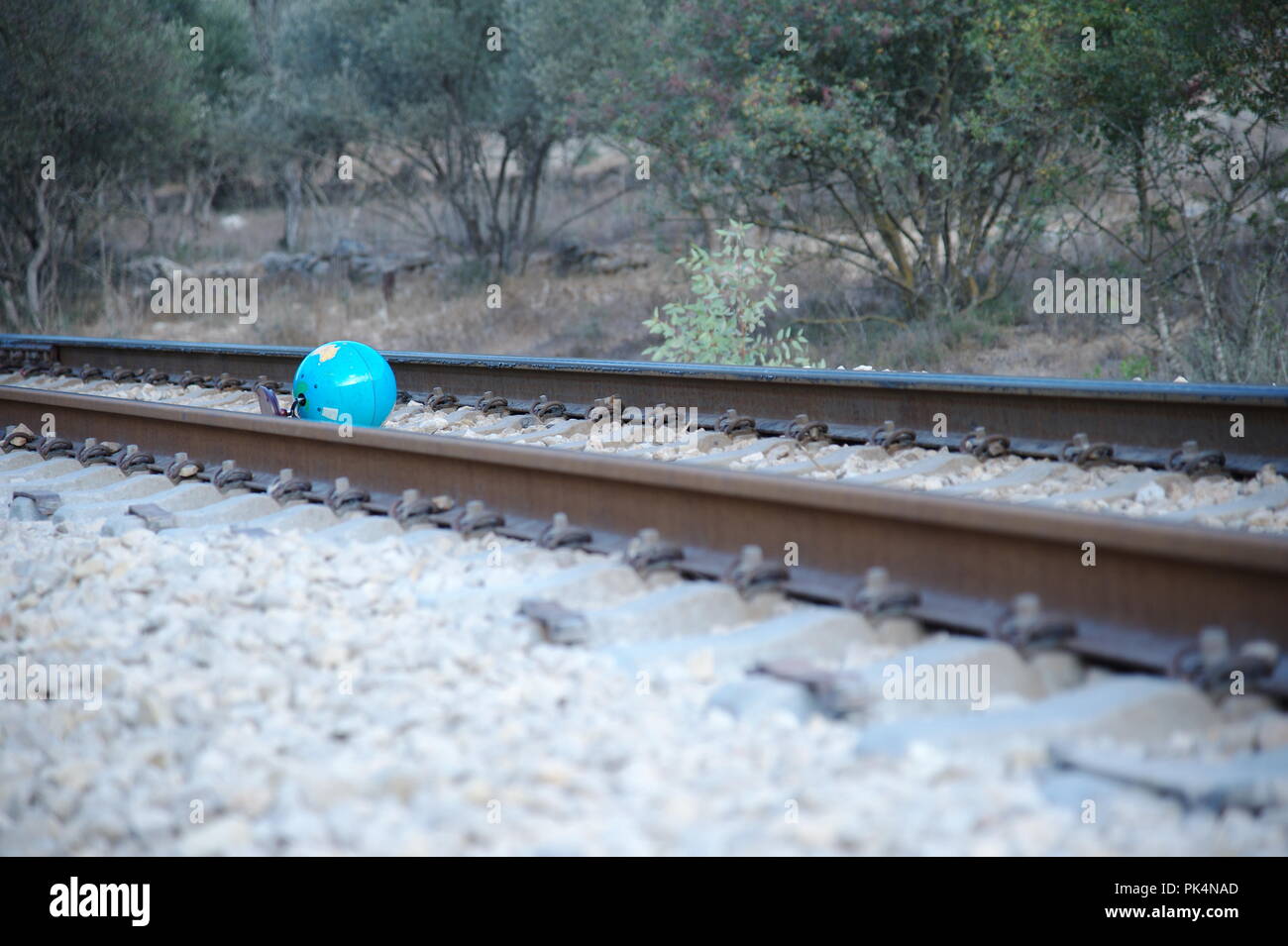 a globe on railway, of train Stock Photo - Alamy